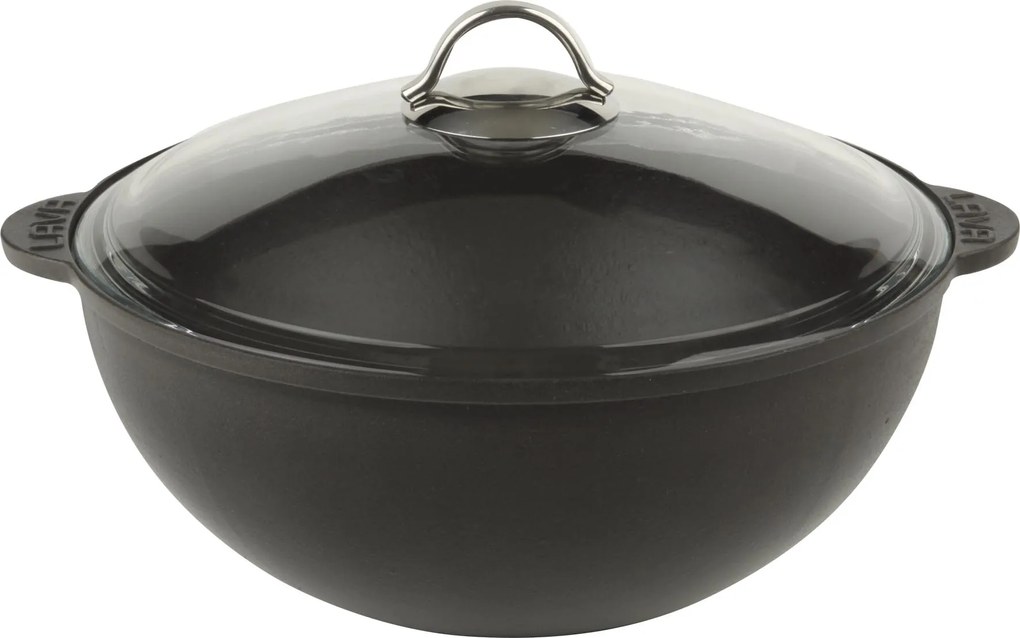 Litinový hrnec kulatý (wok) + skl. poklice  30 cm, 6l