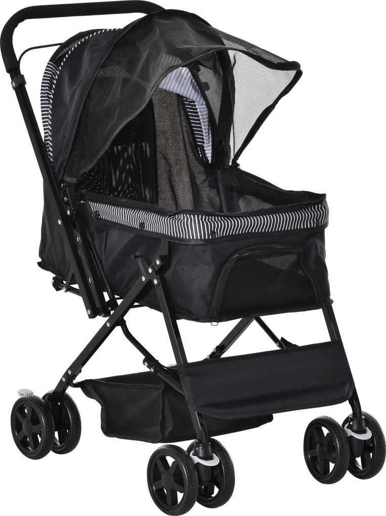 PawHut Dog Buggy Kočárek pro psy a kočky Kočárek pro kočky Oxford Black 76,5 x 52 x 95 cm