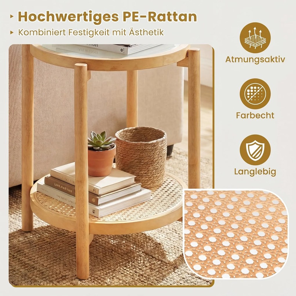 Costway Konferenční stolek ve stylu boho se skleněnou – 47,5 × 47,5 × 58 cm