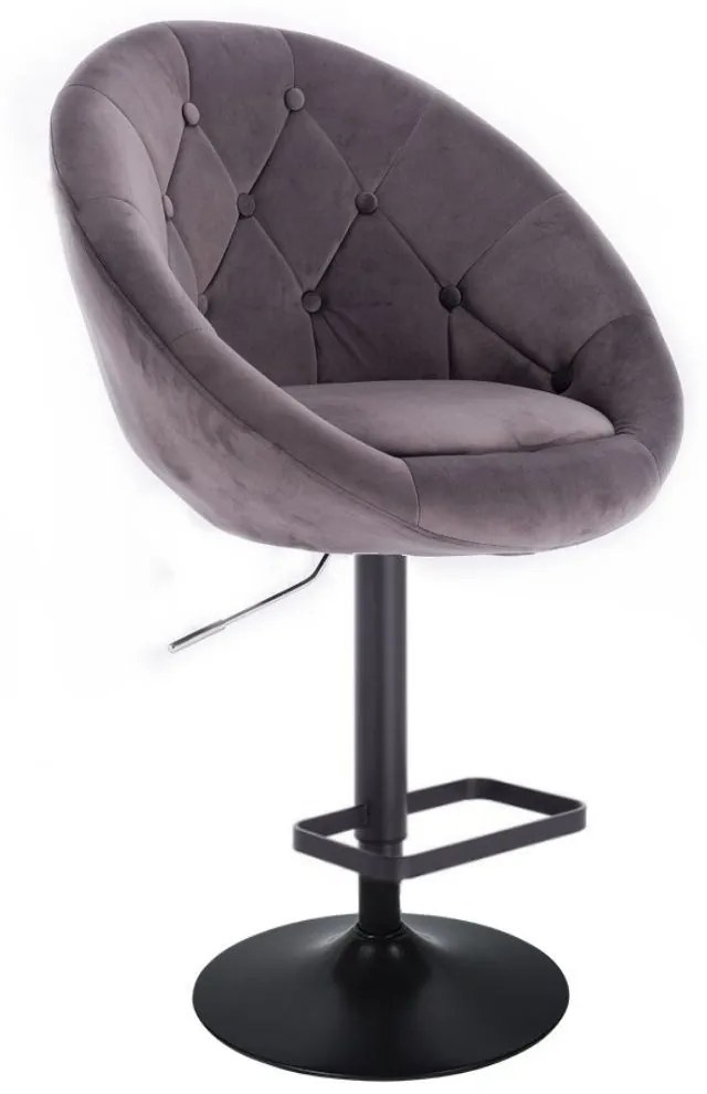 LuxuryForm DESIGN Barová židle VERA VELUR na černé kulaté podstavě - tmavě šedá