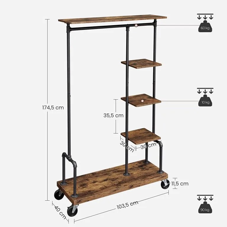 Věšák na šaty s policemi, 103,5x40x174 cm, rustikální hnědá
