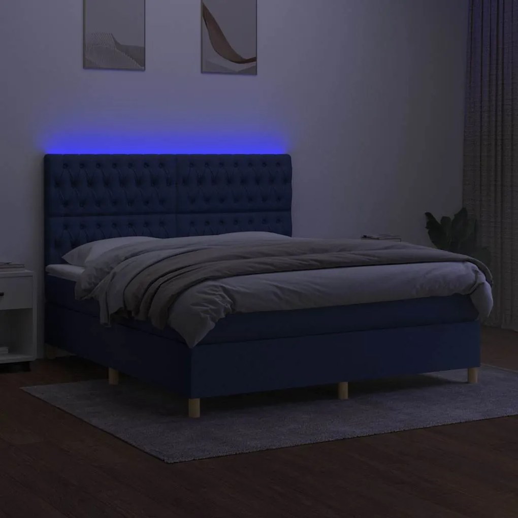 Box spring postel s matrací a LED modrá 180x200 cm textil 3135699