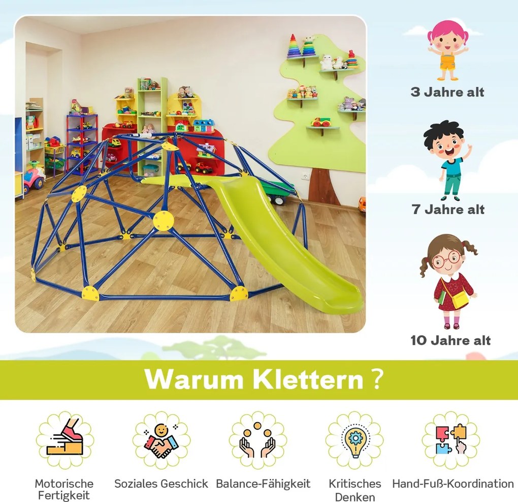 Costway Horolezecká kopule a skluzavka ve tvaru kopule Gleb, žluť