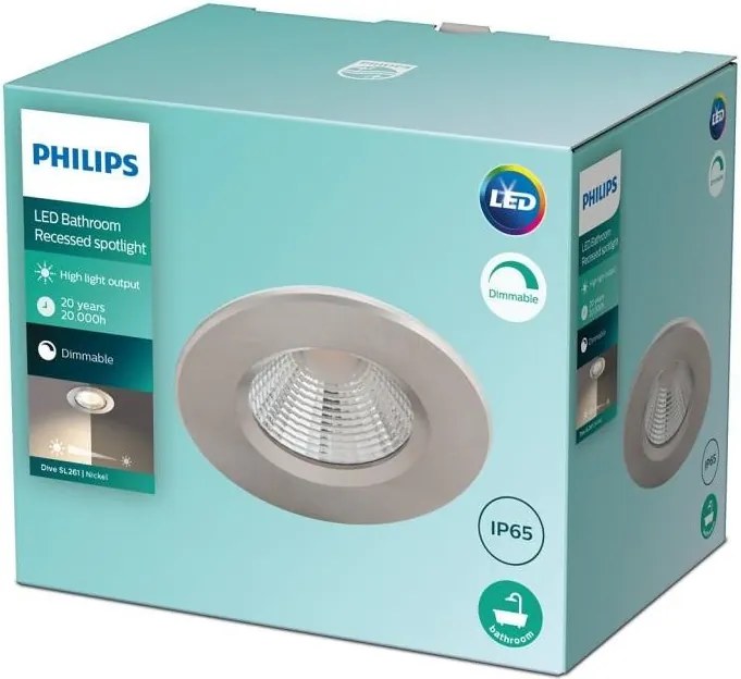 PH 8718699755744 LED Zapuštěné bodové svítidlo Philips DIVE SL261 8718699755744 5,5W 350lm 2700K IP65 niklové stmívatelné - PHILIPS (929002374520)