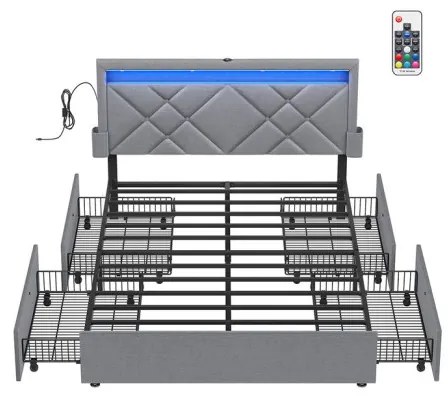 Kovová manželská postel s LED as nabíjecí stanicí 140 cm RMB827G01