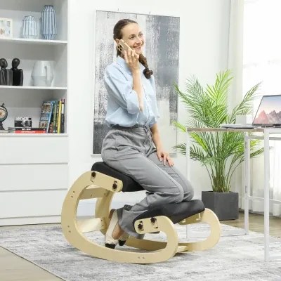 HOMCOM kolenní židle, ergonomická dřevěná houpací židle, nastavitelná kolenní židle pro domácí kancelář