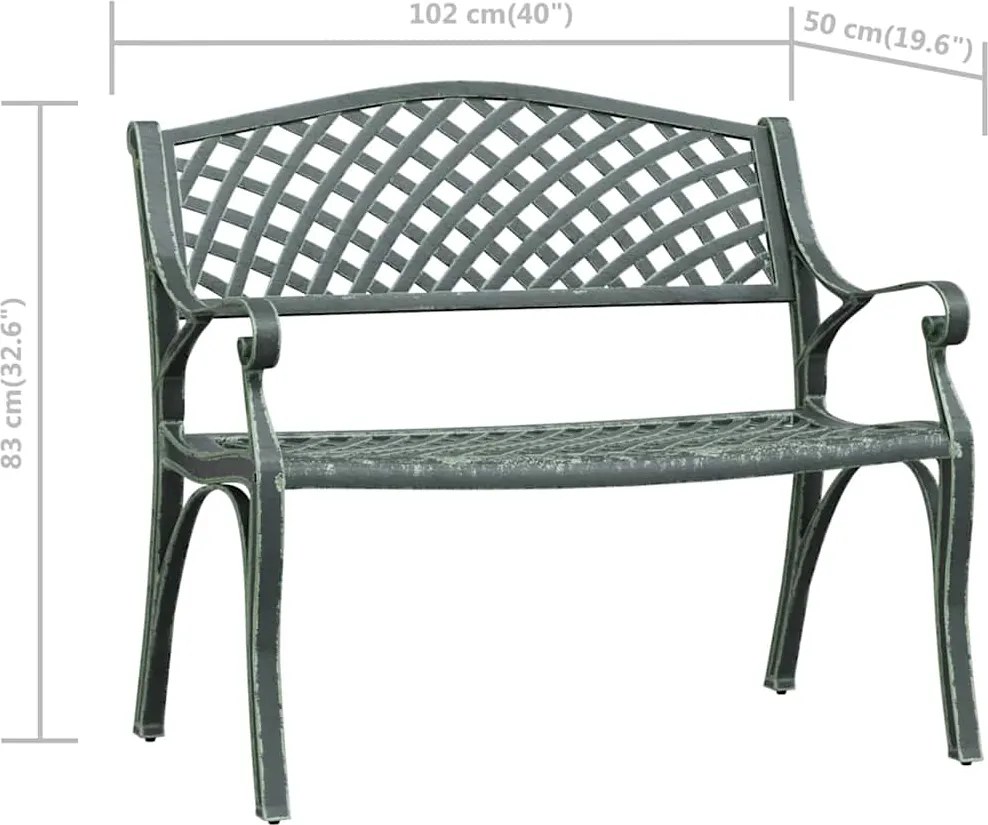 Zahradní lavice 102 cm litý hliník zelená 317745