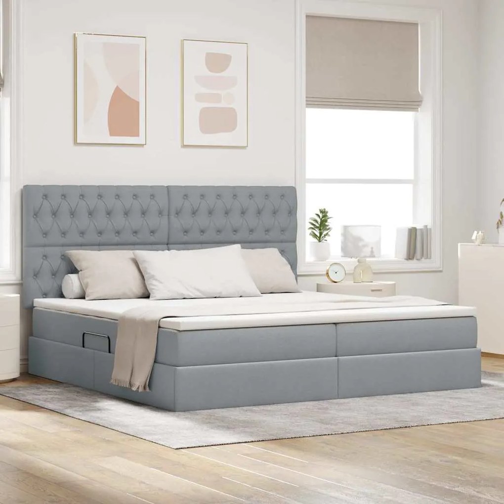 Postel s úložným prostorem a matrací Světle šedá 200 x 200 cm 3371865