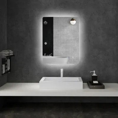 kleankin Obdélníkové LED koupelnové zrcadlo na zdi s osvětlením 80 x 60 cm s nastavením jasu bíle průhledné