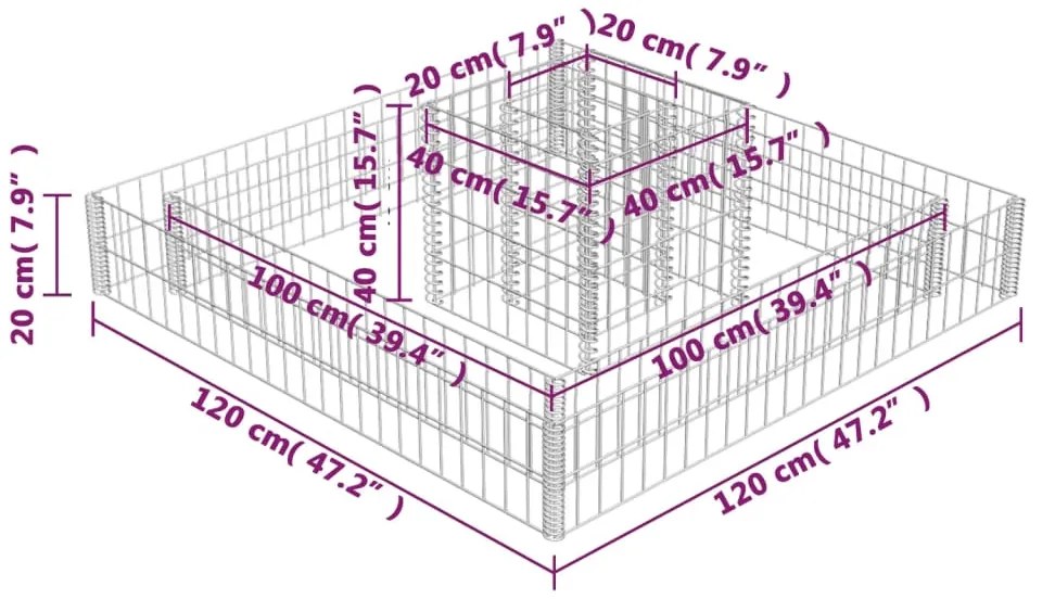 vidaXL Marketos Gabionový truhlík pozinkovaná ocel 120 x 120 x 20 cm
