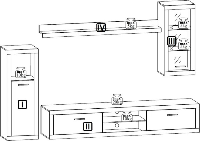 Obývací stěna Murane, s osvětlením