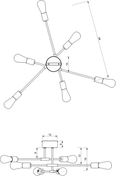 Lustr na tyči FLAME 6xE27/60W/230V černá/zlatá