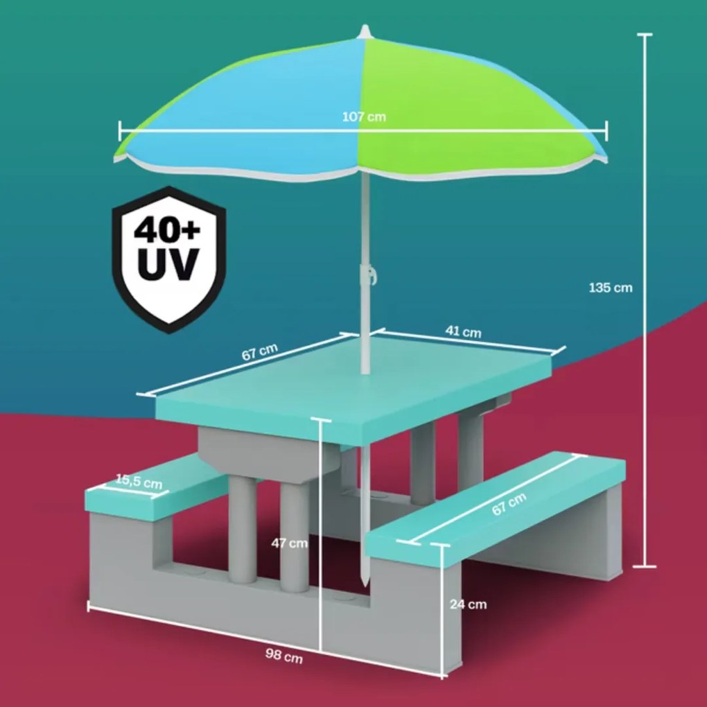 Dětská sedací sestava se slunečníkem JASMIN, 67x78,5x42,5cm, šedá/mátová Spielwerk