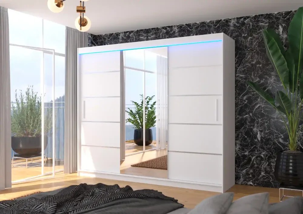 Posuvná skříň se zrcadlem a LED osvětlením SALTO 250 bílá