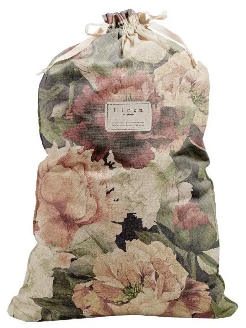 Látkový vak na prádlo s příměsí lnu Linen Couture Bag Spring Flowers, výška 75 cm