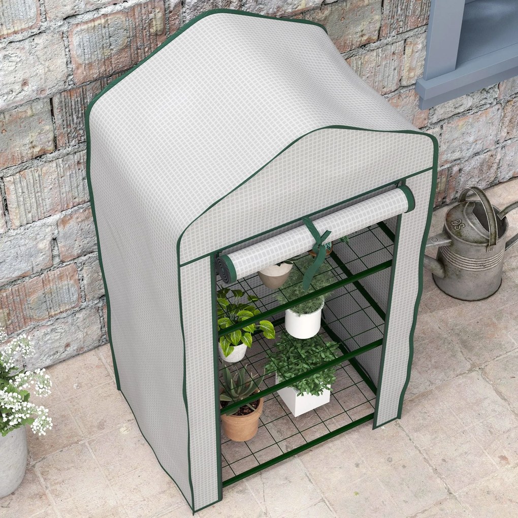 Outsunny 3-úrovňový zahradní skleník s terasou se 3 policemi a 1 zipovým dveřmi pro pěstování rostlin, květin a zeleniny 59x39x127 cm Bílý