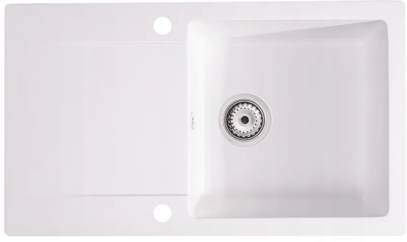 Sink Quality Ferrum, kuchyňský granitový dřez 770x450x190 mm + sifon, bílá, SKQ-FER.W.1KDO.X