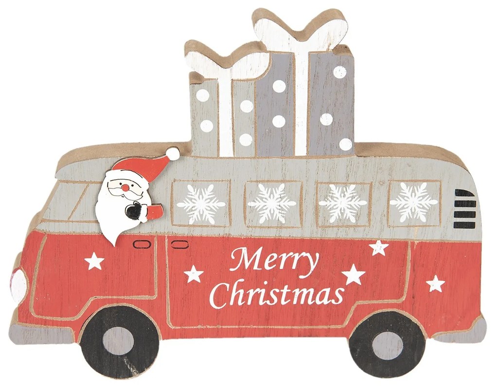 Dřevěná vánoční dekorace Santa Claus v autobusu - 22*17*2 cm