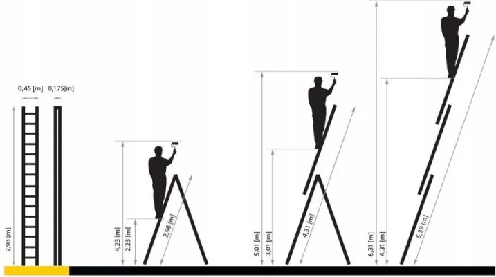 Hliníkový žebřík 3x11 příček třídílný DRABEST DW3-11 PRO