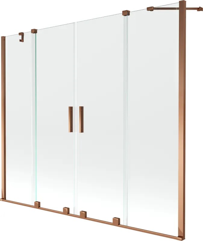 Mexen Velar Duo, 2-křídlová posuvná vanová zástěna 200 x 150 cm, 8mm čiré sklo, růžové zlato profil, 896-200-000-02-60
