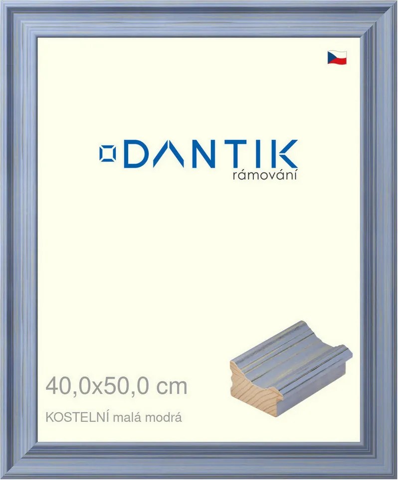 DANTIK rámeček 40x50 | KOSTELNÍ malá modrá (Sklo Čiré)