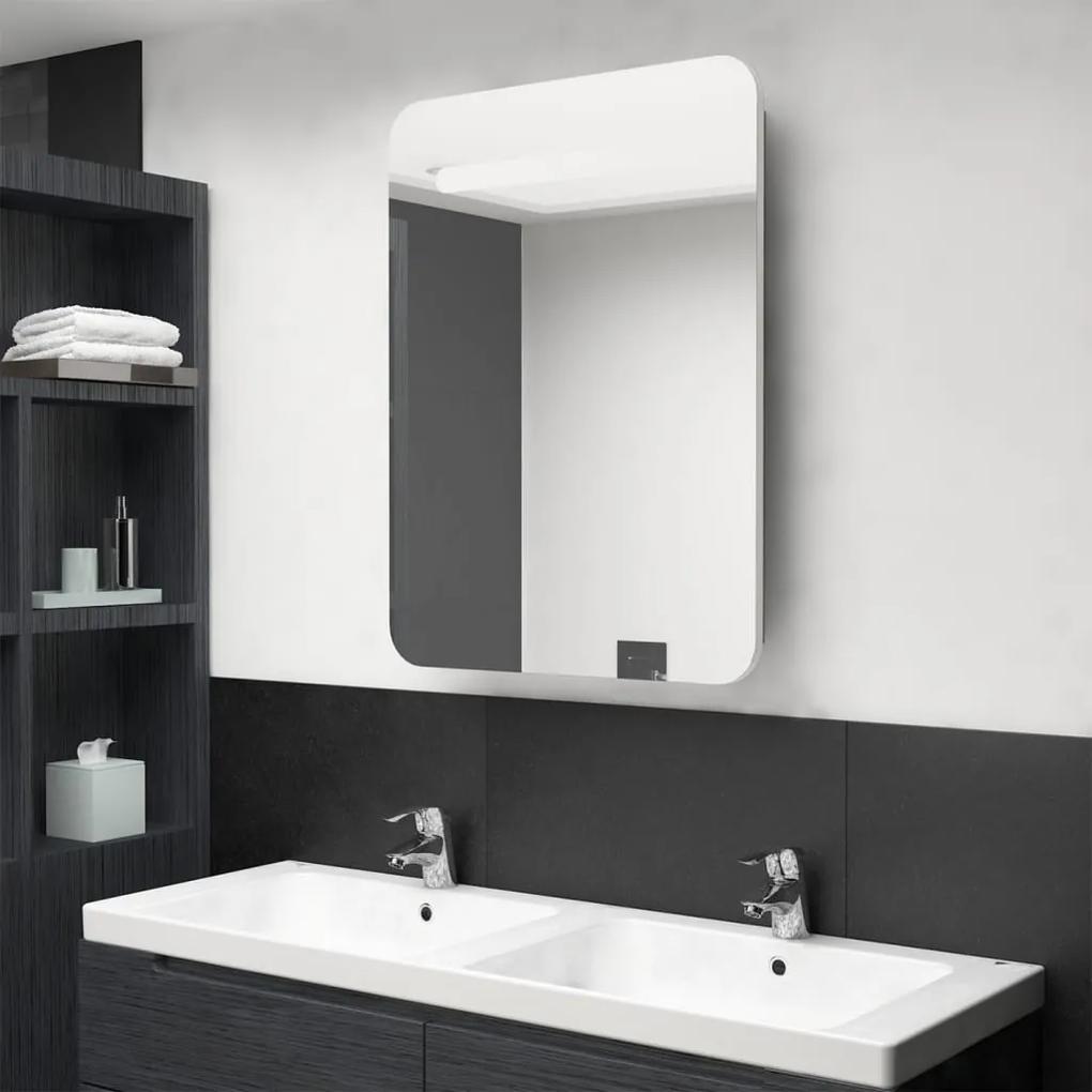 LED koupelnová skřínka se zrcadlem - 60x11x80 cm | bílá a dub