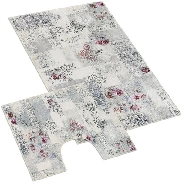 Bellatex koupelnové předložky 3D tisk sada 60x100, 60x50 cm ornament smetanová, černá, růžová