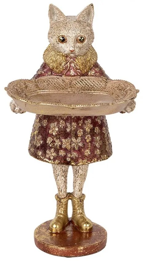 Dekorace figurka kočka s podnosem a zlatou patinou - 16*14*27 cm