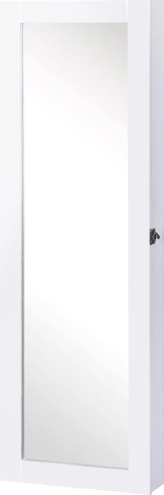 HOMCOM Nástěnný Organizador Šperkovnice s Zrcadlem a Háčky na Náušnice do Ložnice nebo Obývacího Pokoj 37x9,5x112 cm Bílá | Aosom