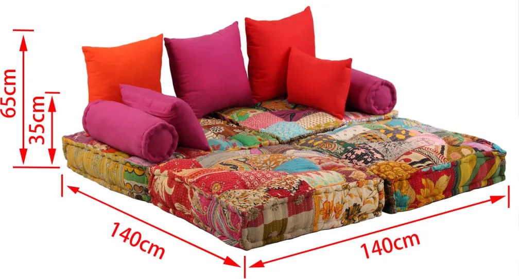 vidaXL 2místný modulární pouf textil [244985] Barva: Patchwork