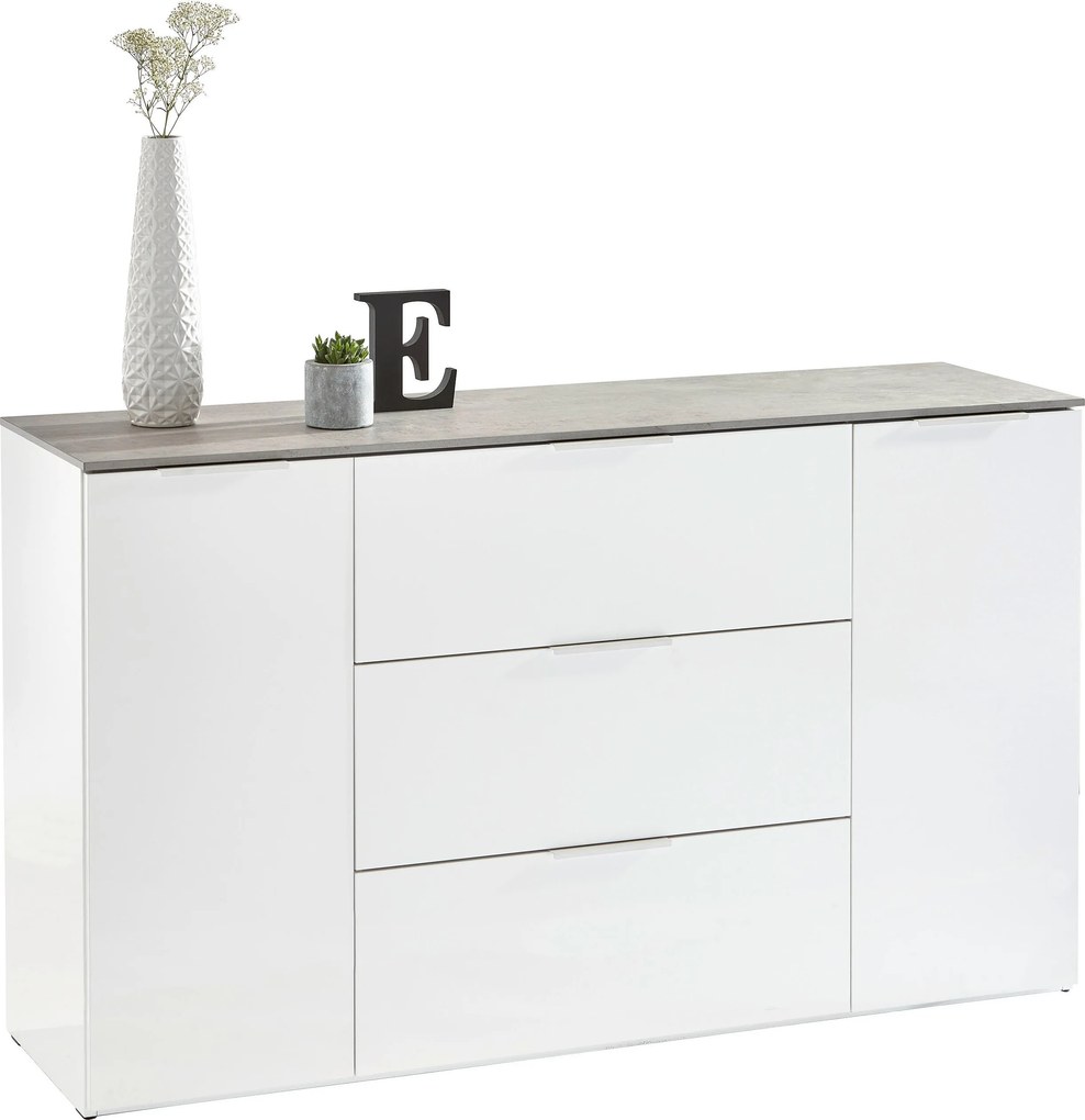 XXXLutz ŠIROKÁ KOMODA, šedá, vysoce lesklá bílá, 159,6/93,50/45 cm Carryhome - Široké komody - 002593007901