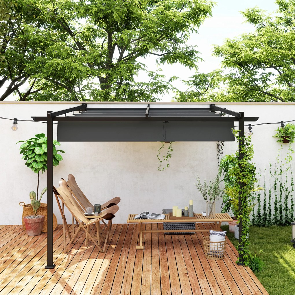 Outsunny střešní pergola na terasu cca 3x3m střecha na terasu, zahradní pavilon z hliníku, montáž na stěnu, zahradní pavilon s nastavitelnou střechou…