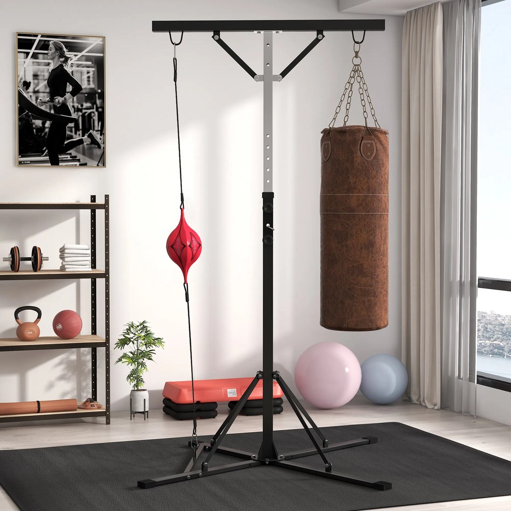 Stojan na boxovací pytel SPORTNOW, výškově nastavitelný, volně stojící držák boxovacího pytle se speedballem, nosnost až 60 kg, ocel, černý