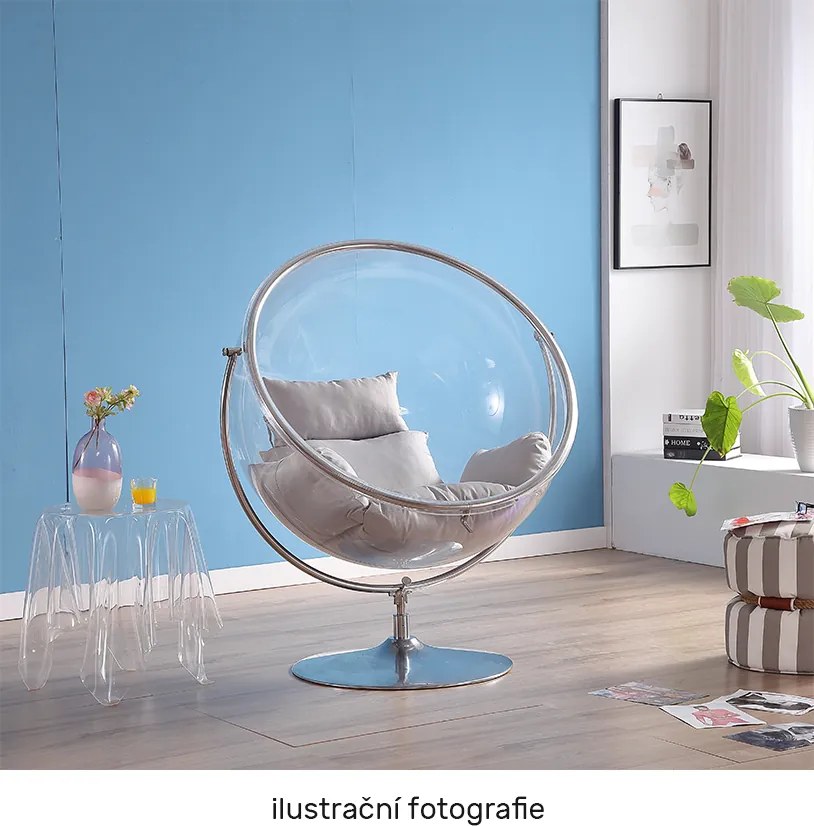 Závěsné křeslo se stojanem, transparentní/zlatá/šedá, BUBBLE NEW TYP 2