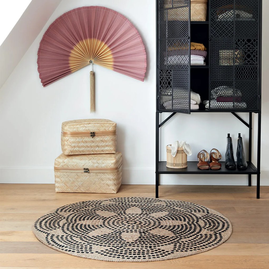 Atmosphera Jutový koberec, kulatý, Ø 120 cm, geometrický vzor, béžový