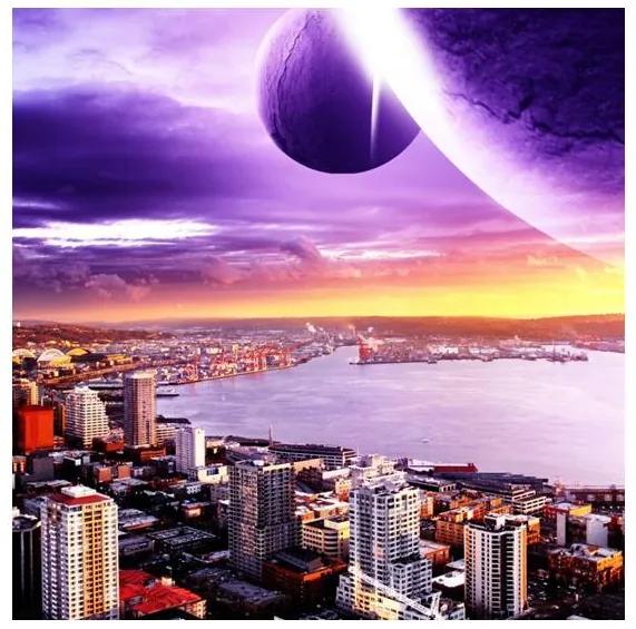 Moderní obraz města s fialovými planetami (30x30 cm), 40 dalších rozměrů