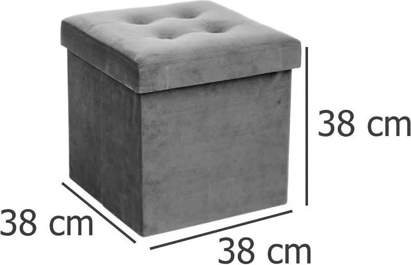 Skládací pouf s úložným prostorem, opěrka nohou, kontejner s víkem - 2 v 1, šedá barva