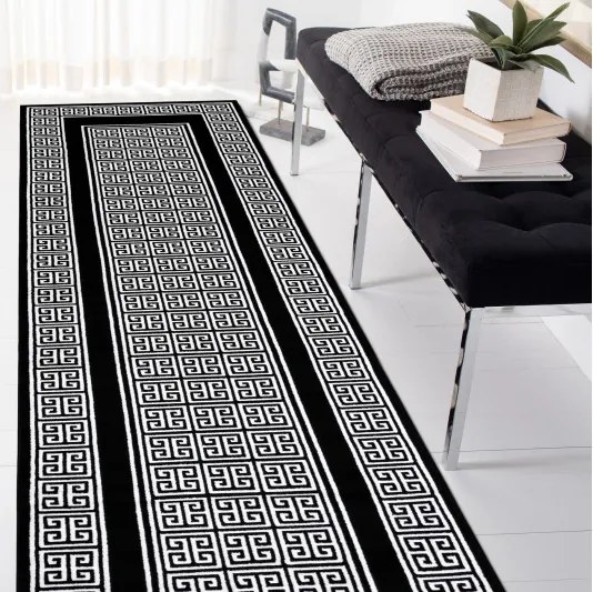 Dywany Łuszczów, Běhoun Gloss 6776 85 greek black/ivory, 60x300, černobílá, ložnice