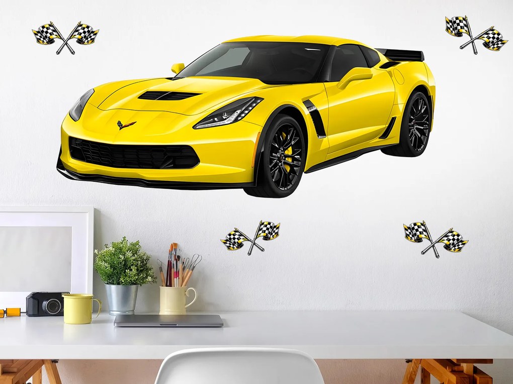 Chevrolet Corvette textilní přelepitelná samolepka na zeď arch 75 x 32 cm