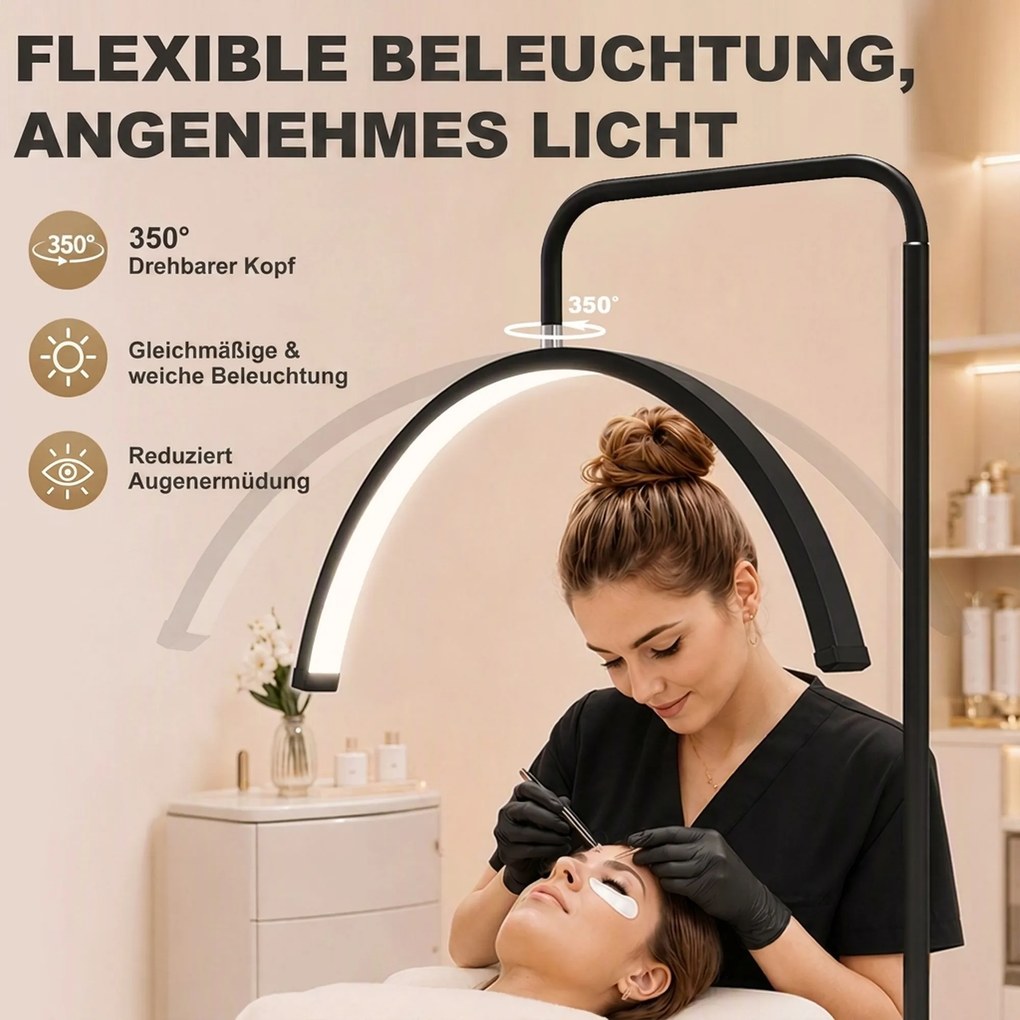 HOMCOM LED půlměsíční řasová lampa s držákem na telefon, 350° otočná, beauty ringlight, teplá lampa s nastavitelnou výškou