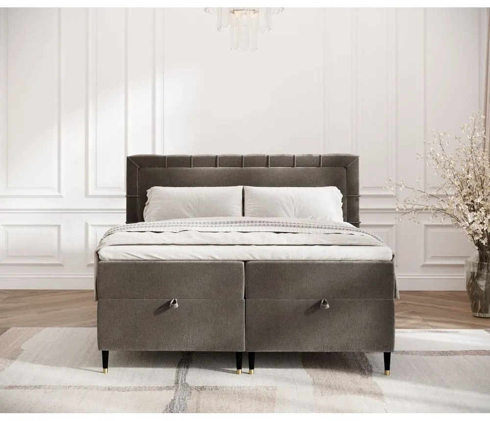Tmavě šedá boxspring postel s úložným prostorem 200x200 cm Voyage – Maison de Rêve