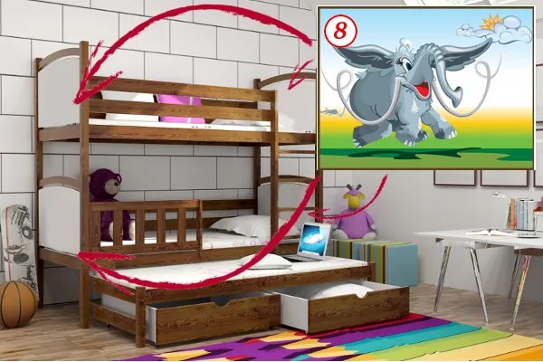 Vomaks Patrová postel s výsuvnou přistýlkou PPV 005 - 08) Mamut + zásuvky Bezbarvý ekologický lak 180 cm x 80 cm
