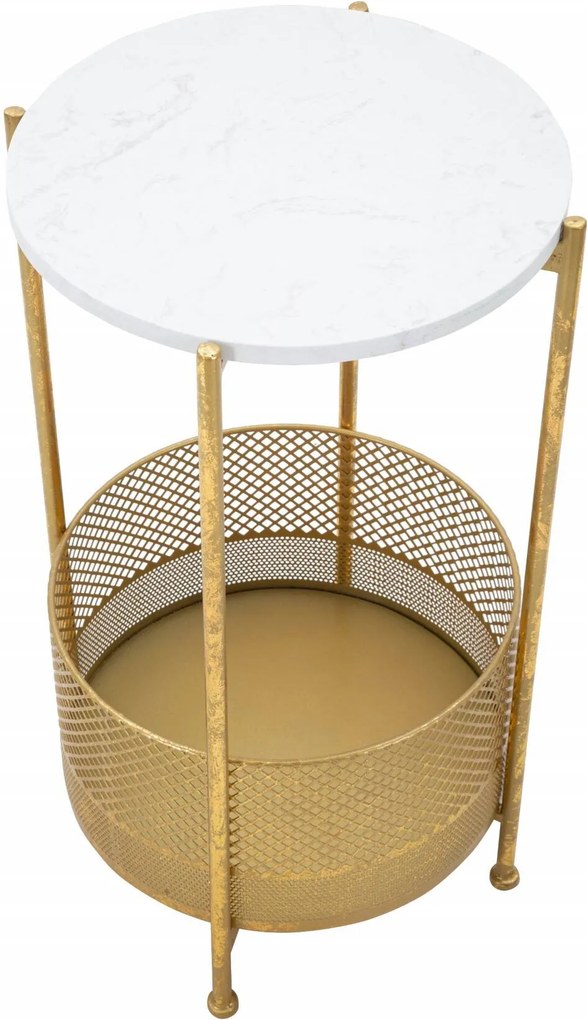Kávový stolek s košem, zlatá konstrukce, Ø 35 cm