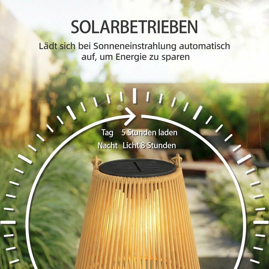 Outsunny Solární stojací lampa sada 2 ratanových závěsných solárních lamp se světelným senzorem IP44 vodotěsná solární lampa pro zahradu balkon hnědá