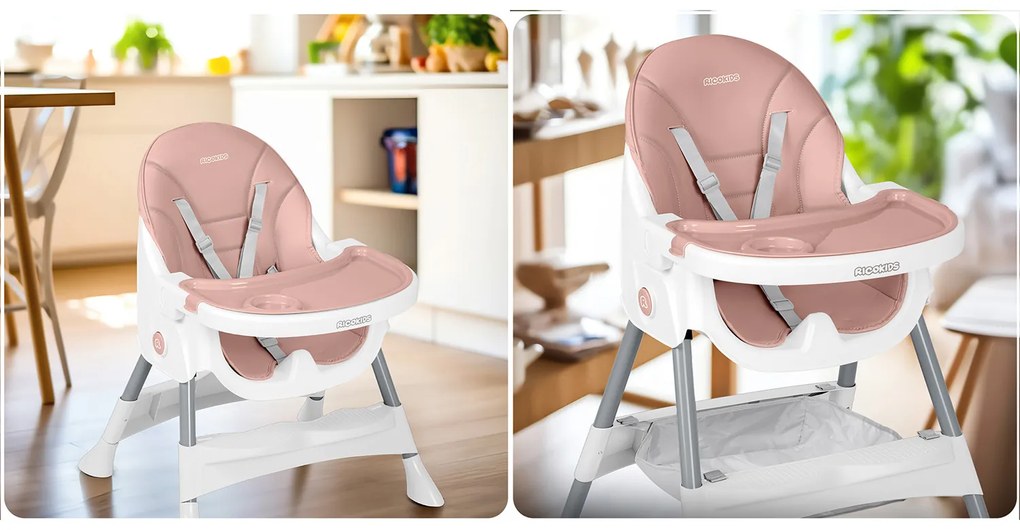 Růžová rostoucí židle na krmení Ricokids Mani pro děti