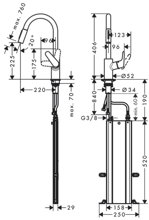Hansgrohe Focus M41, dřezová baterie Focus s výsuvnou sprškou, sBox, EcoSmart, chromová, 73895000