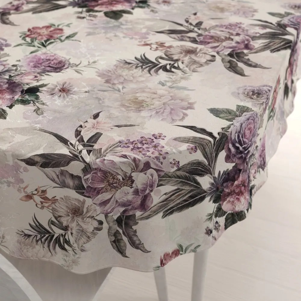 Biante Dekorační oválný ubrus Parma PM-112 Fialové květy na smetanovém 50x100 cm
