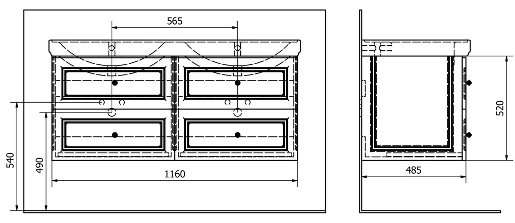 Sapho Sapho, VIOLETA dvouumyvadlová skříňka 116x52x49cm, bílá pololesk, VI125-3131