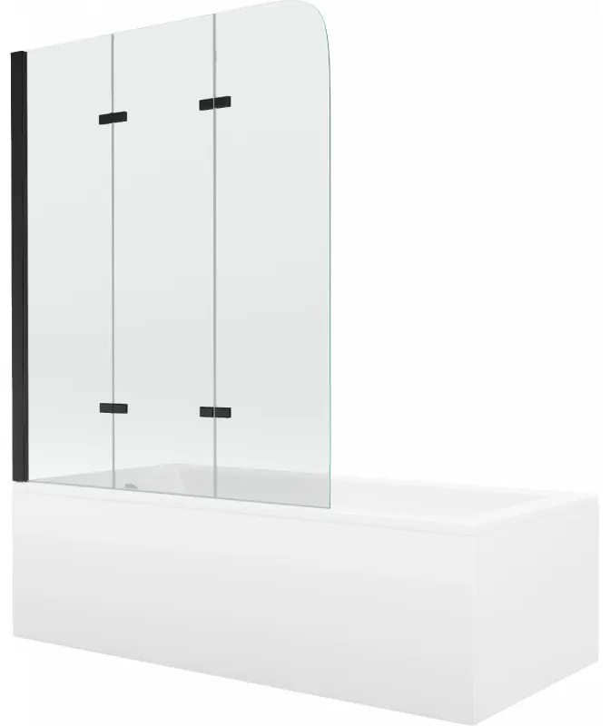 Mexen Cubik obdélníková vana 160 x 70 cm s pláštěm a 3-křídlovou zástěnou 120 cm, Průhledné, Černá - 550316070X9012037000