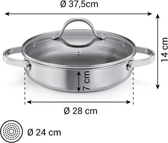 TESCOMA Pánev hluboká SteelCRAFT s poklicí ø 28 cm, 2 úchyty